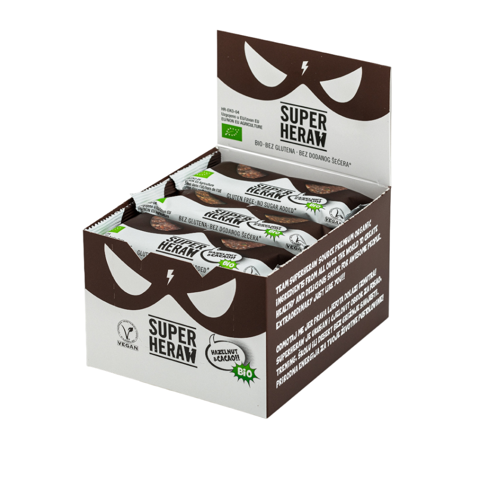 Superheraw Natural Bar - Hazelnut & Cacao - 15 x 45g (Best Before Date ...